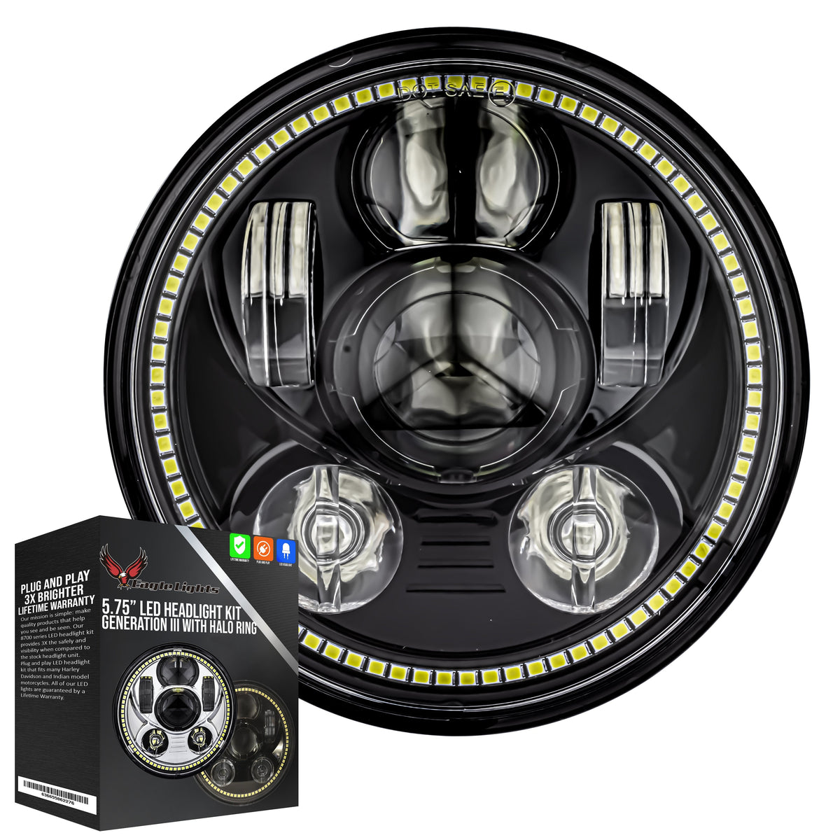 Eagle Lights 5 3/4" Adjustable LED Headlight with Halo Ring for VT1300 ...