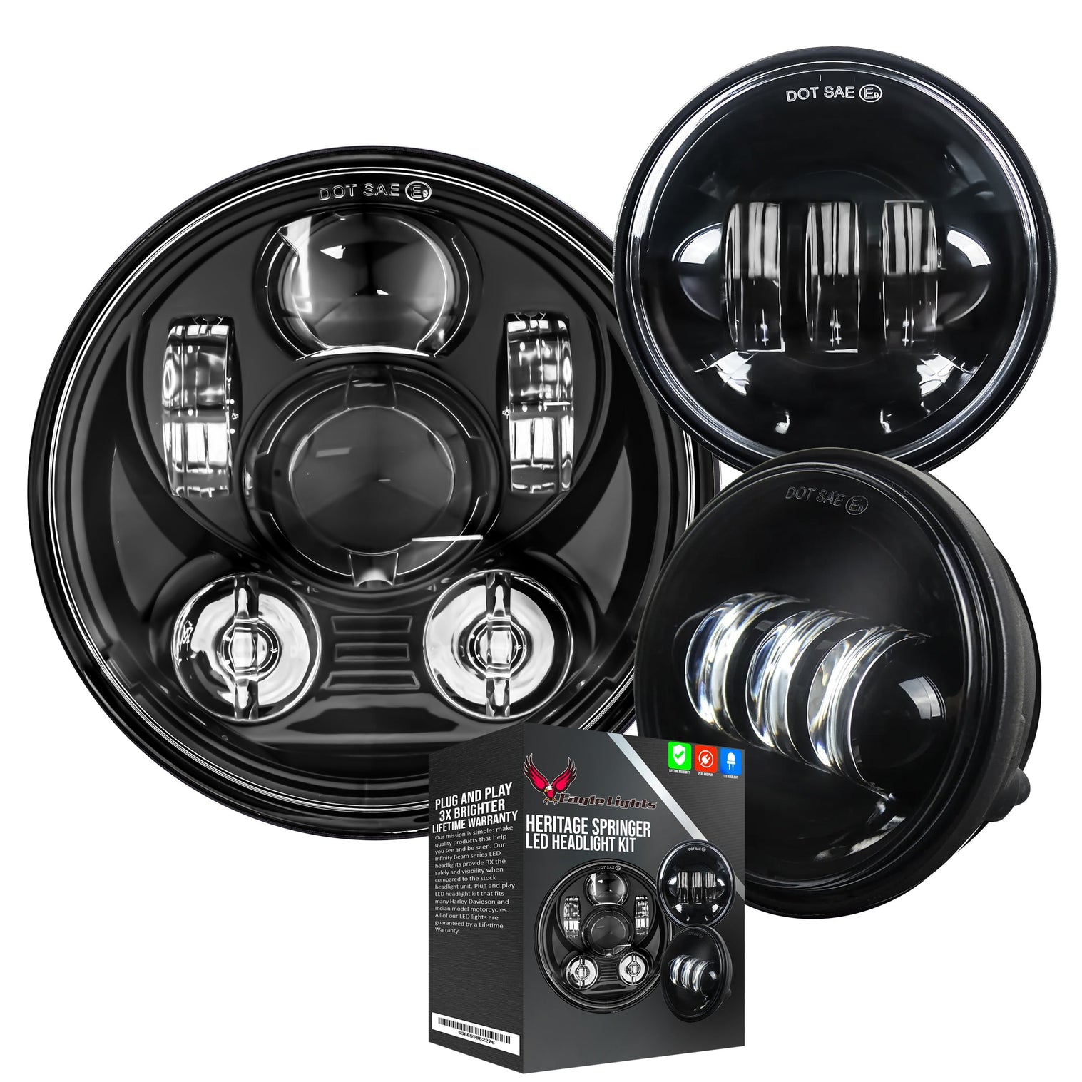 Eagle Lights 8900PK Heritage Softail Springer LED Headlight and Passin ...