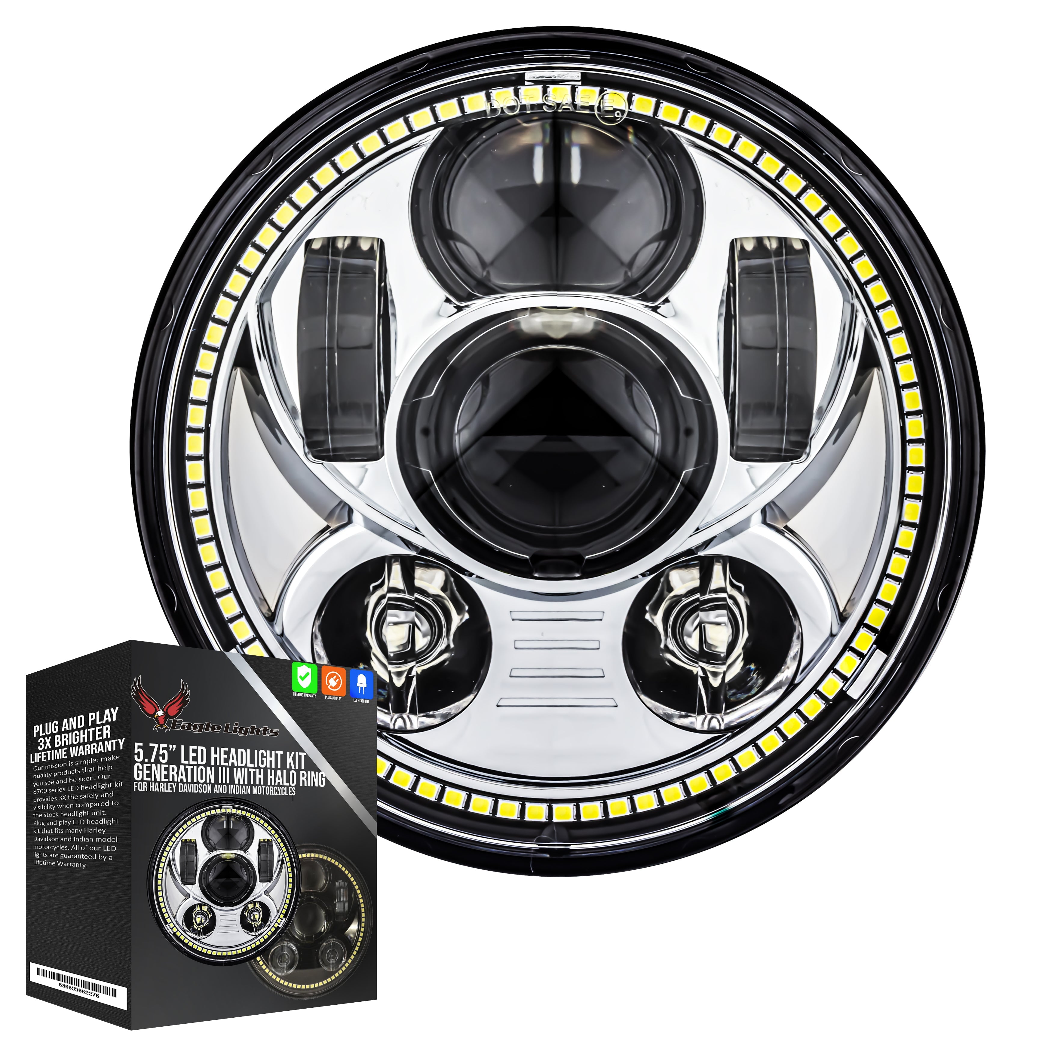 Eagle Lights 5 3/4" LED Headlight Kit with Halo Ring for Harley Davids