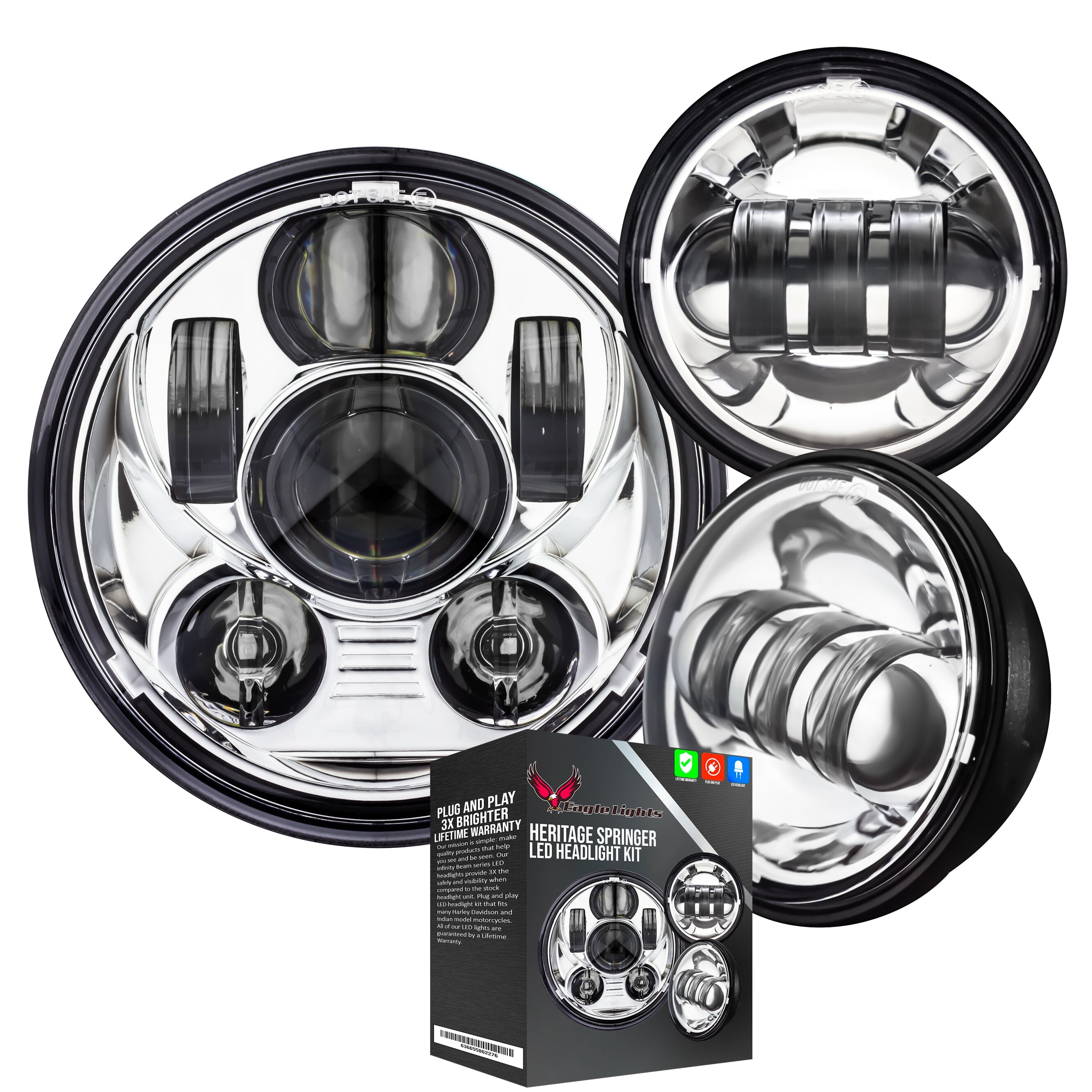 Eagle Lights 8900PK Heritage Softail Springer LED Headlight and Passin