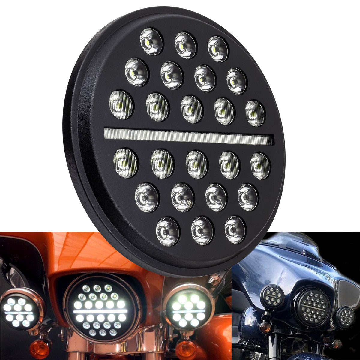 Eagle Lights 7" SLIM LINE Multi LED Projection Headlight - Black - Fit