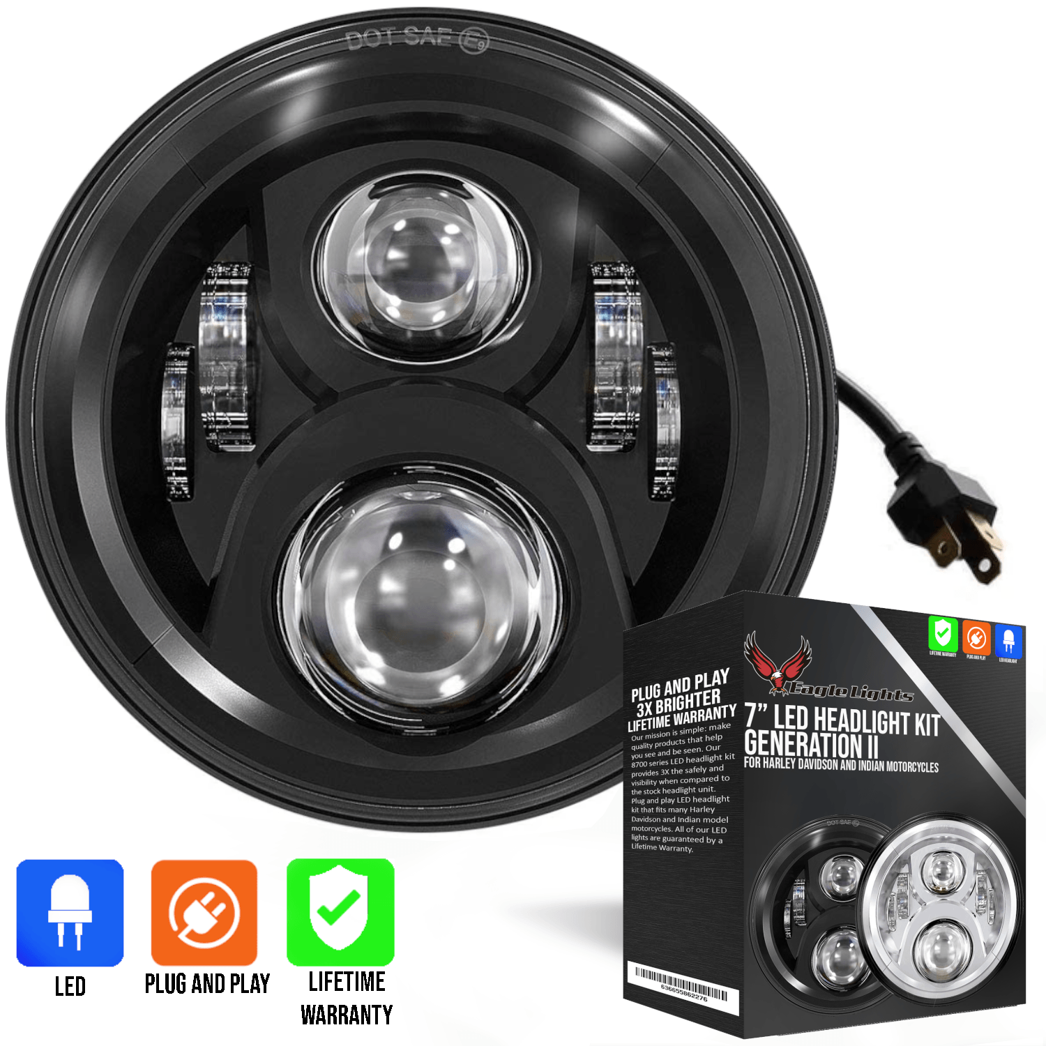 Eagle Lights 7" LED Headlight for Harley Davidson and Indian Motorcycl