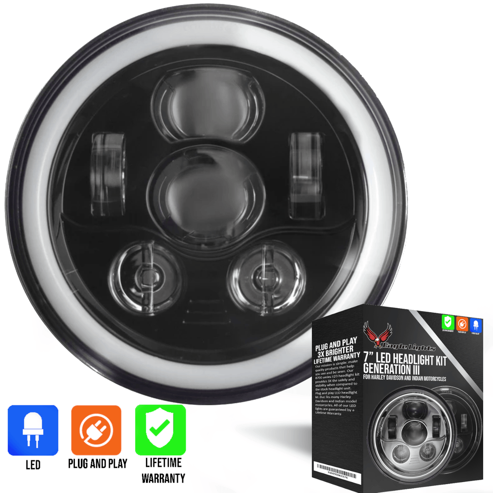 Eagle Lights 7" LED Headlight Kit with Halo Ring for Harley Davidson a