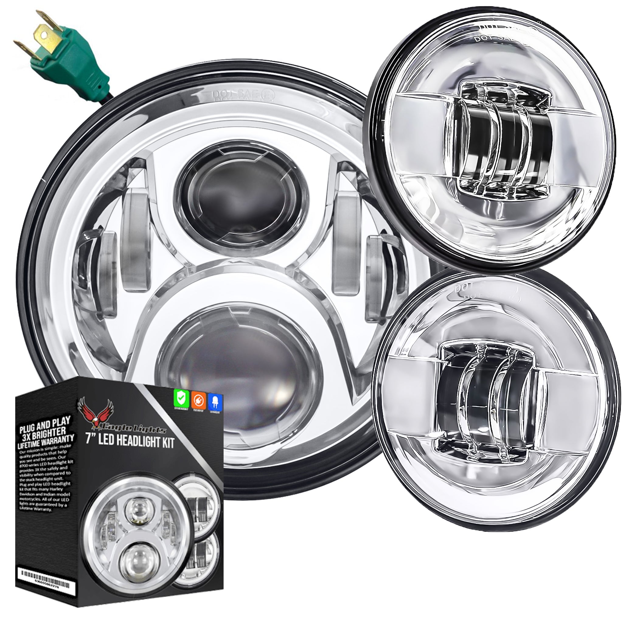 Eagle Lights 7" LED Headlight and 4.5" LED Passing Light Kit for Harle