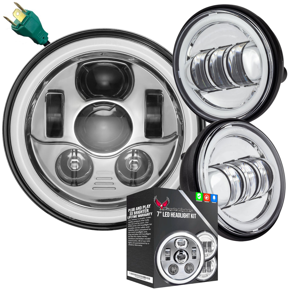 Eagle Lights 7" LED Headlight and 4.5" LED Passing Light Kit with Halo